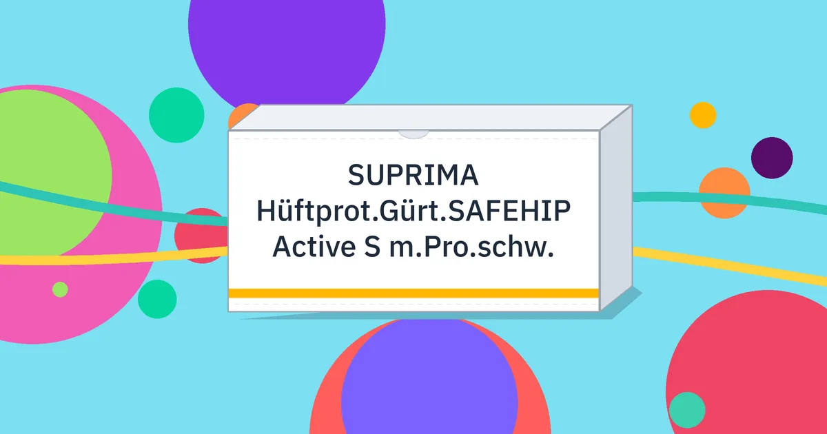 Symbolbild: Packung mit der Aufschrift SUPRIMA Hüftprot.Gürt.SAFEHIP Active S m.Pro.schw. (PZN 13818736) – Verfügbarkeit und Bezug in Apotheken in Frankfurt am Main