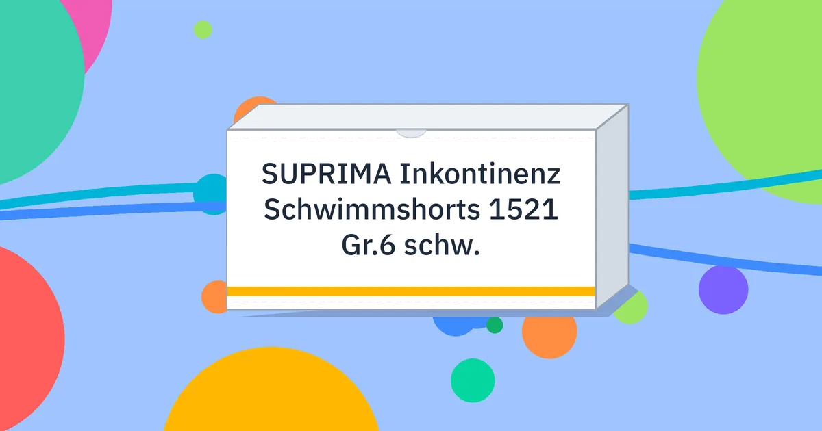 Symbolbild: Packung mit der Aufschrift SUPRIMA Inkontinenz Schwimmshorts 1521 Gr.6 schw. (PZN 04376305) – Verfügbarkeit und Bezug in Apotheken in Frankfurt am Main