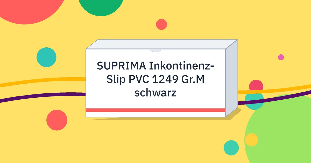 Symbolbild: Packung mit der Aufschrift SUPRIMA Inkontinenz-Slip PVC 1249 Gr.M schwarz (PZN 02061365) – Verfügbarkeit und Bezug in Apotheken in Frankfurt am Main