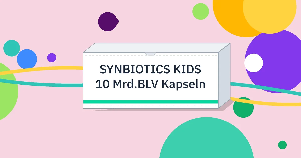 Symbolbild: Packung mit der Aufschrift SYNBIOTICS KIDS 10 Mrd.BLV Kapseln (PZN 17307814) – Verfügbarkeit und Bezug in Apotheken in Frankfurt am Main