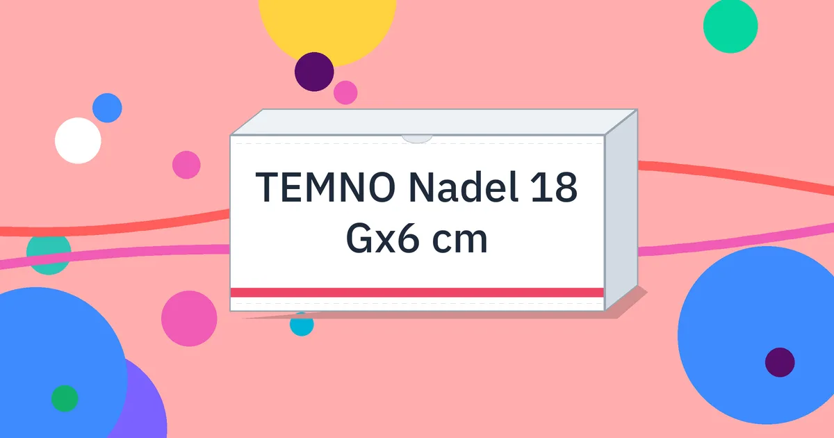 Symbolbild: Packung mit der Aufschrift TEMNO Nadel 18 Gx6 cm (PZN 18764695) – Verfügbarkeit und Bezug in Apotheken in Frankfurt am Main