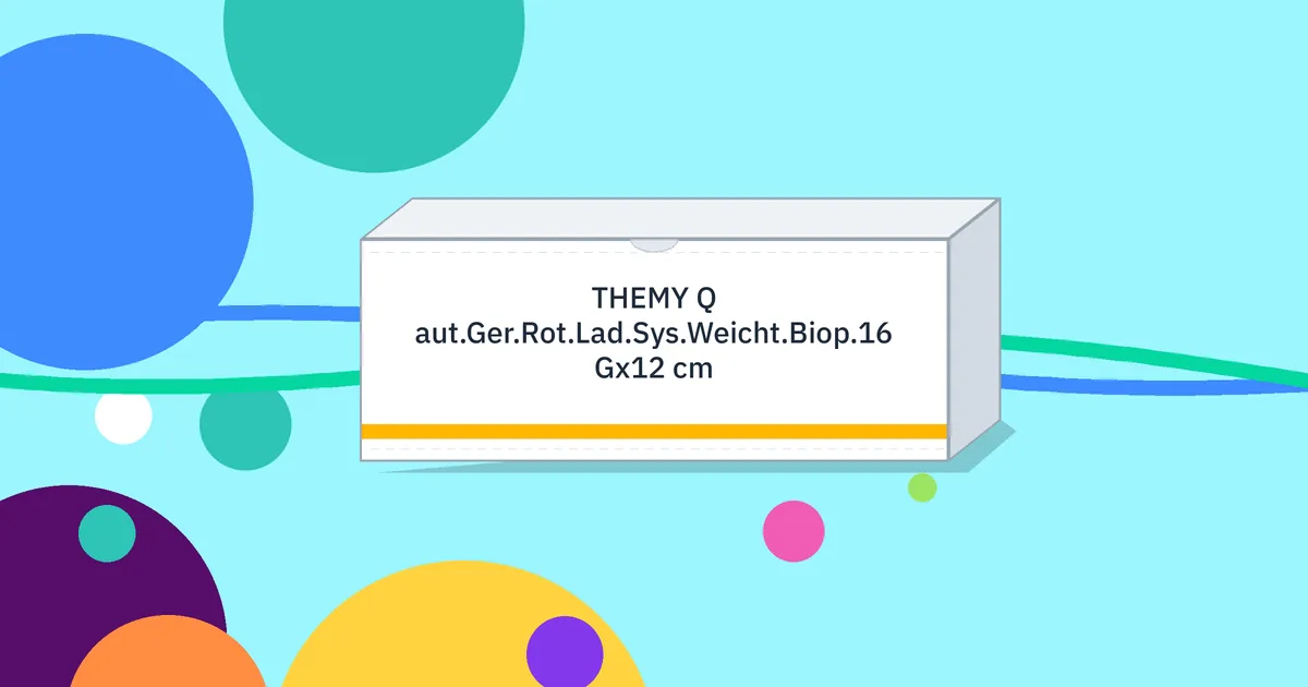 Symbolbild: Packung mit der Aufschrift THEMY Q aut.Ger.Rot.Lad.Sys.Weicht.Biop.16 Gx12 cm (PZN 19737878) – Verfügbarkeit und Bezug in Apotheken in Frankfurt am Main