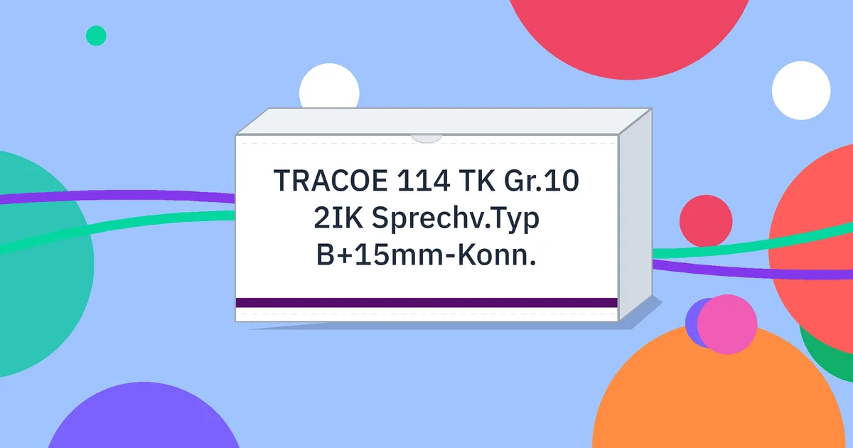 Symbolbild: Packung mit der Aufschrift TRACOE 114 TK Gr.10 2IK Sprechv.Typ B+15mm-Konn. (PZN 10544712) – Verfügbarkeit und Bezug in Apotheken in Frankfurt am Main