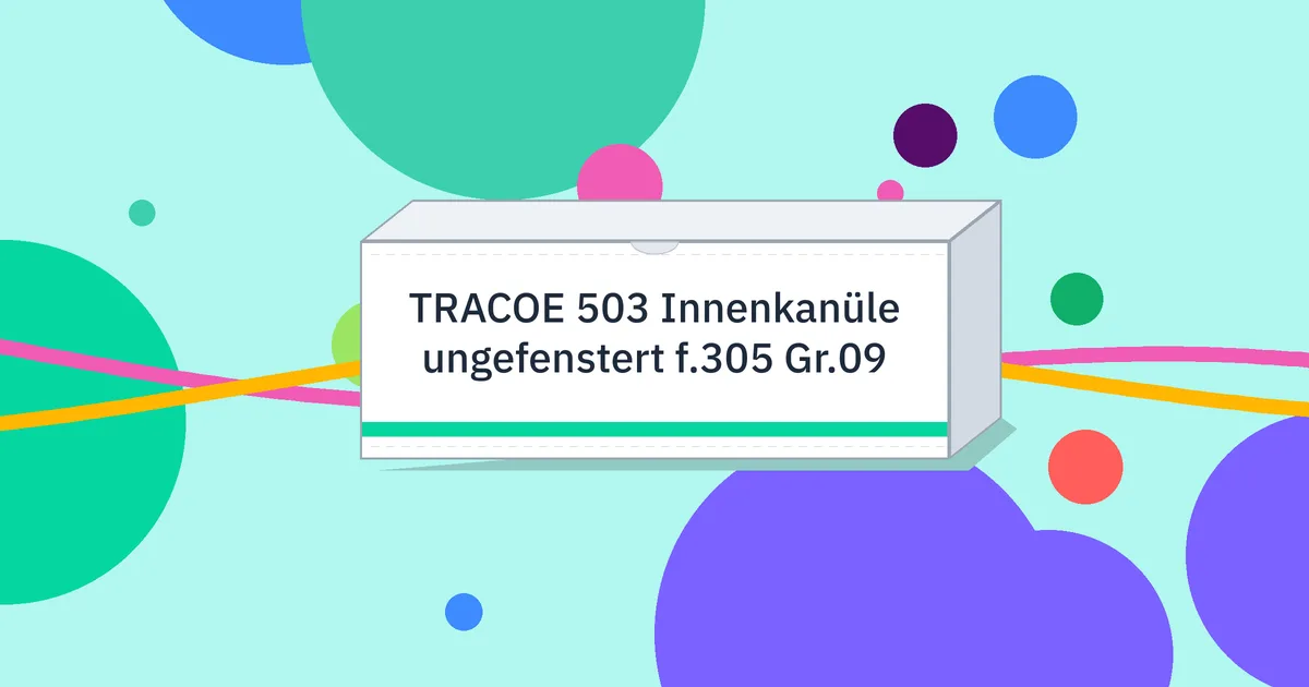 Symbolbild: Packung mit der Aufschrift TRACOE 503 Innenkanüle ungefenstert f.305 Gr.09 (PZN 02722967) – Verfügbarkeit und Bezug in Apotheken in Frankfurt am Main