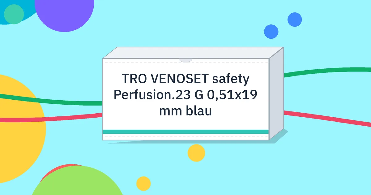 Symbolbild: Packung mit der Aufschrift TRO VENOSET safety Perfusion.23 G 0,51x19 mm blau (PZN 12378293) – Verfügbarkeit und Bezug in Apotheken in Frankfurt am Main