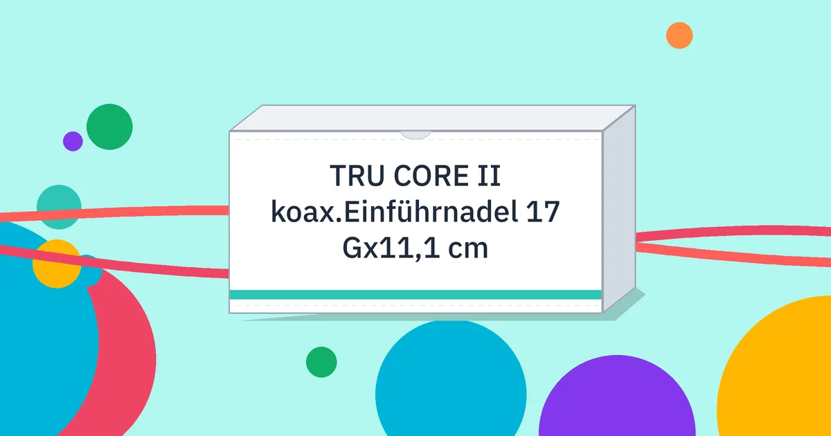 Symbolbild: Packung mit der Aufschrift TRU CORE II koax.Einführnadel 17 Gx11,1 cm (PZN 06770621) – Verfügbarkeit und Bezug in Apotheken in Frankfurt am Main