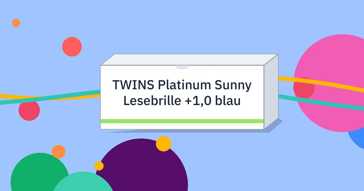 Symbolbild: Packung mit der Aufschrift TWINS Platinum Sunny Lesebrille +1,0 blau (PZN 13343931) – Verfügbarkeit und Bezug in Apotheken in Frankfurt am Main