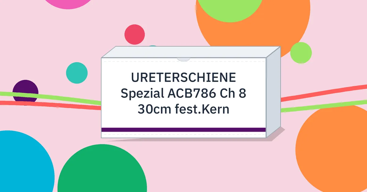 Symbolbild: Packung mit der Aufschrift URETERSCHIENE Spezial ACB786 Ch 8 30cm fest.Kern (PZN 00752734) – Verfügbarkeit und Bezug in Apotheken in Frankfurt am Main