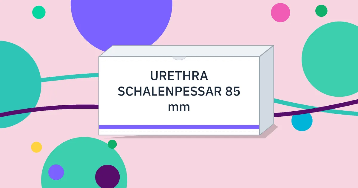 Symbolbild: Packung mit der Aufschrift URETHRA SCHALENPESSAR 85 mm (PZN 07279867) – Verfügbarkeit und Bezug in Apotheken in Frankfurt am Main