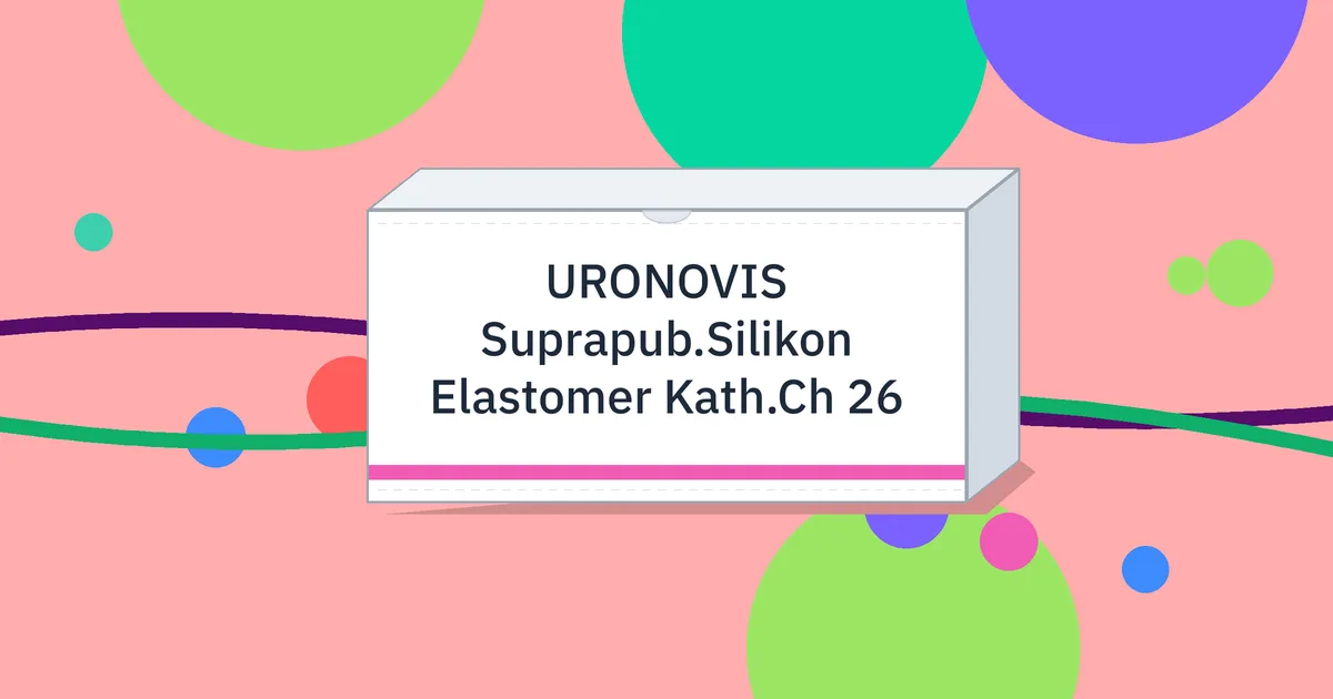 Symbolbild: Packung mit der Aufschrift URONOVIS Suprapub.Silikon Elastomer Kath.Ch 26 (PZN 02807385) – Verfügbarkeit und Bezug in Apotheken in Frankfurt am Main