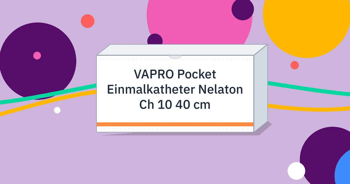 Symbolbild: Packung mit der Aufschrift VAPRO Pocket Einmalkatheter Nelaton Ch 10 40 cm (PZN 19639213) – Verfügbarkeit und Bezug in Apotheken in Frankfurt am Main