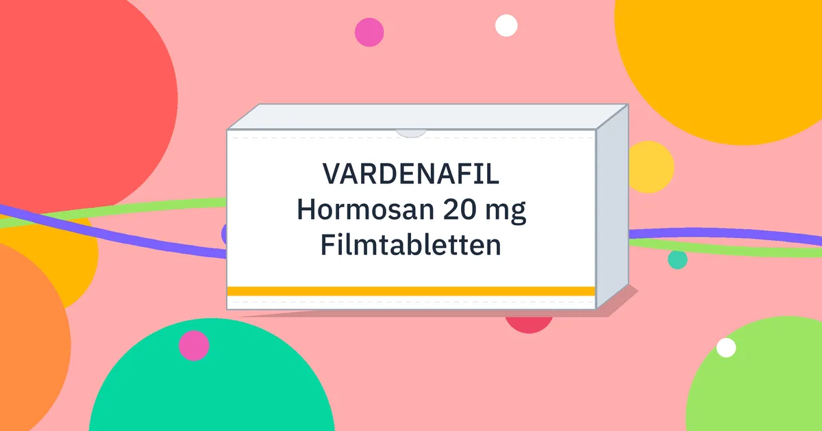 Symbolbild: Packung mit der Aufschrift VARDENAFIL Hormosan 20 mg Filmtabletten (PZN 16120568) – Verfügbarkeit und Bezug in Apotheken in Frankfurt am Main