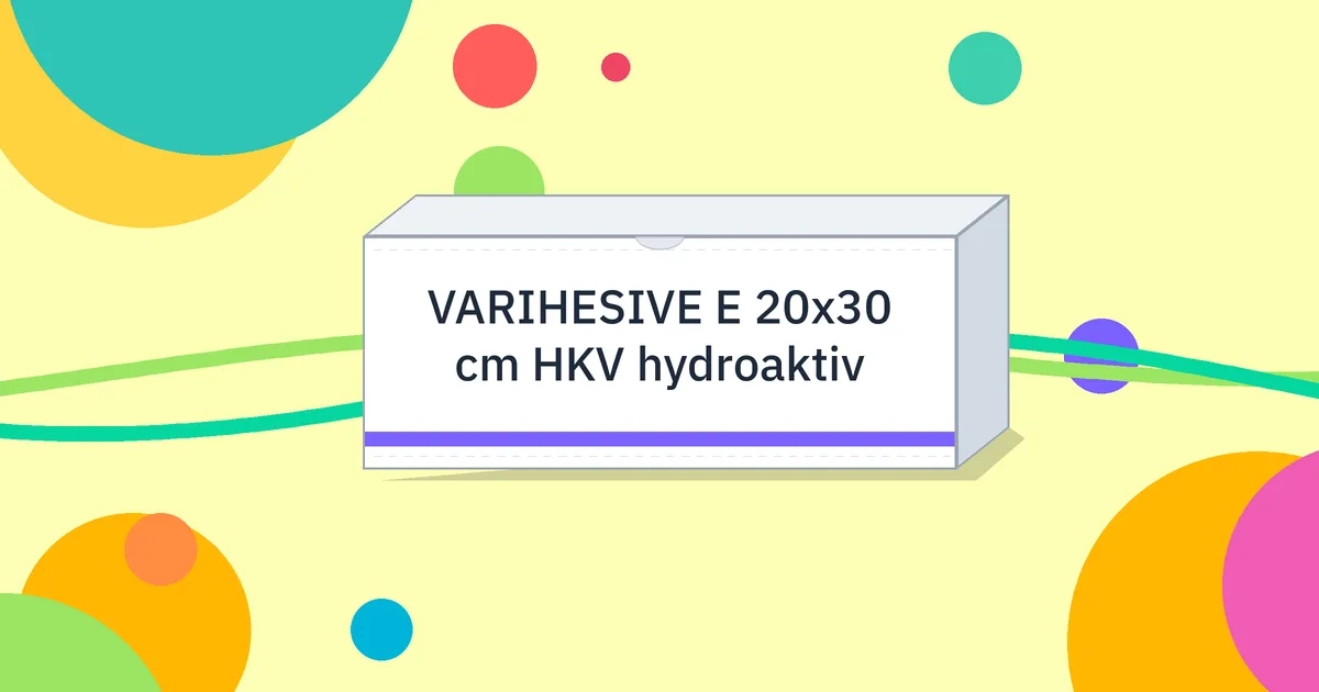 Symbolbild: Packung mit der Aufschrift VARIHESIVE E 20x30 cm HKV hydroaktiv (PZN 03817724) – Verfügbarkeit und Bezug in Apotheken in Frankfurt am Main