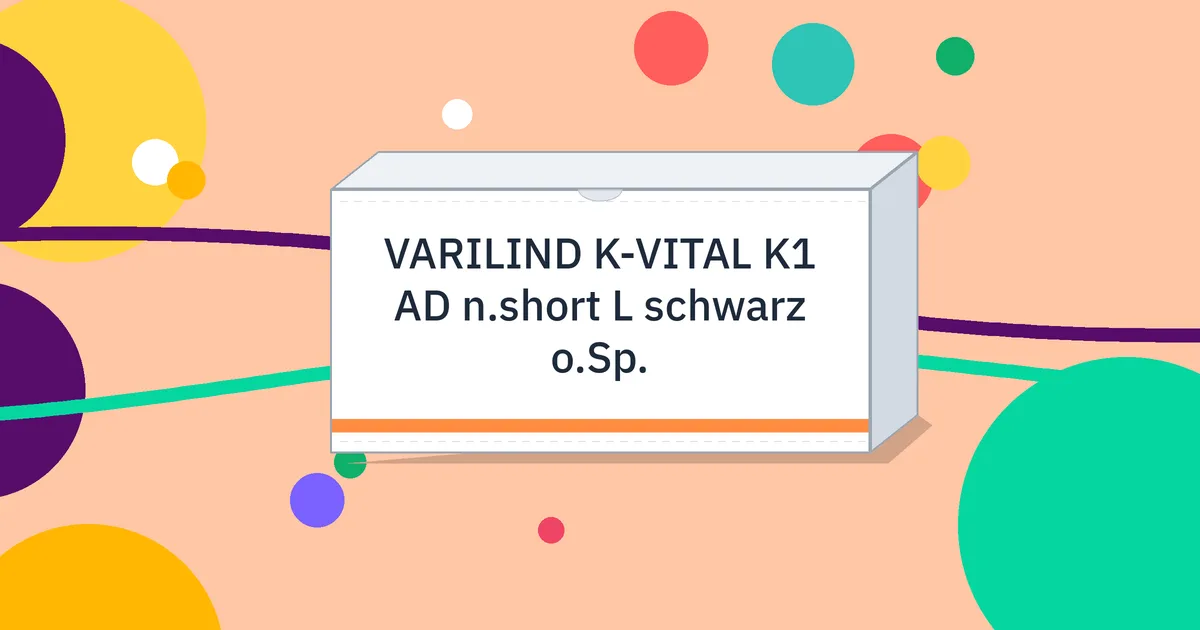 Symbolbild: Packung mit der Aufschrift VARILIND K-VITAL K1 AD n.short L schwarz o.Sp. (PZN 20566790) – Verfügbarkeit und Bezug in Apotheken in Frankfurt am Main