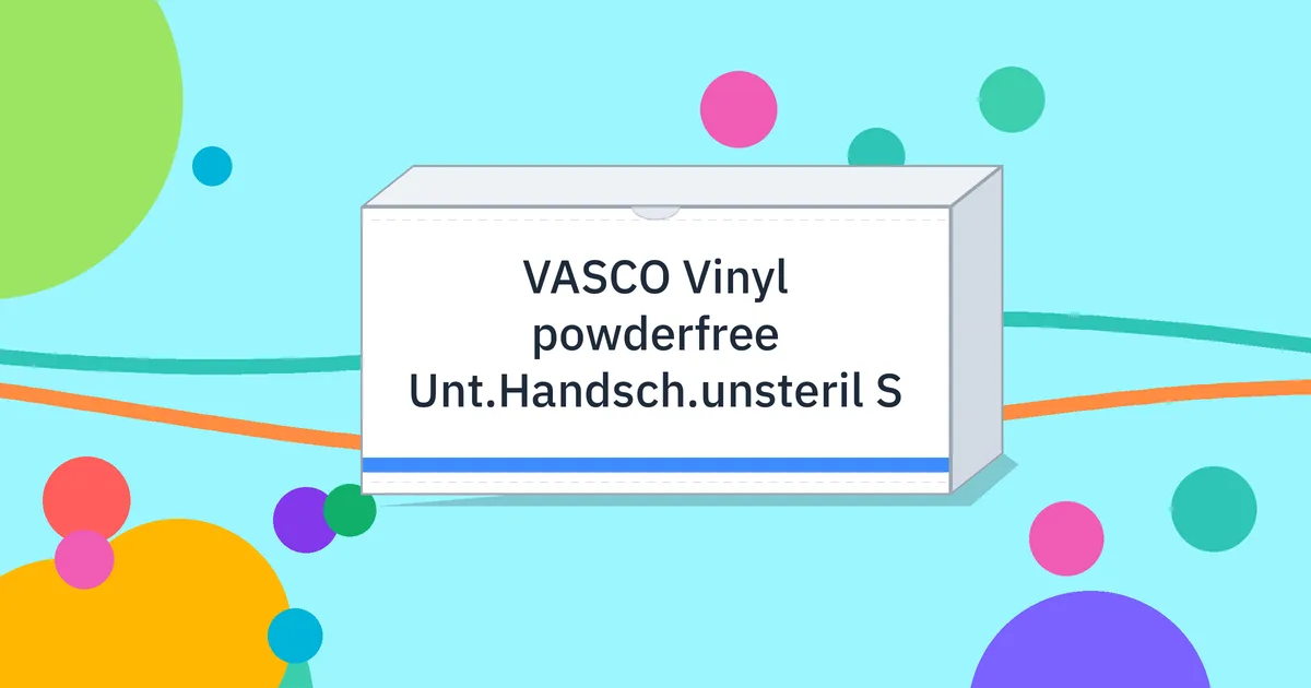 Symbolbild: Packung mit der Aufschrift VASCO Vinyl powderfree Unt.Handsch.unsteril S (PZN 14351571) – Verfügbarkeit und Bezug in Apotheken in Frankfurt am Main