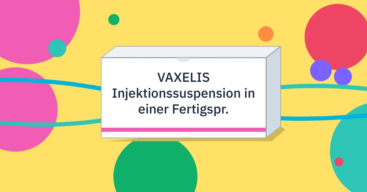 Symbolbild: Packung mit der Aufschrift VAXELIS Injektionssuspension in einer Fertigspr. (PZN 16582168) – Verfügbarkeit und Bezug in Apotheken in Frankfurt am Main