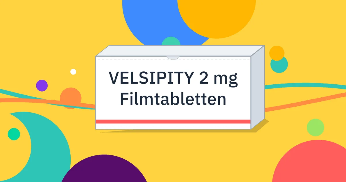 Symbolbild: Packung mit der Aufschrift VELSIPITY 2 mg Filmtabletten (PZN 19969666) – Verfügbarkeit und Bezug in Apotheken in Frankfurt am Main