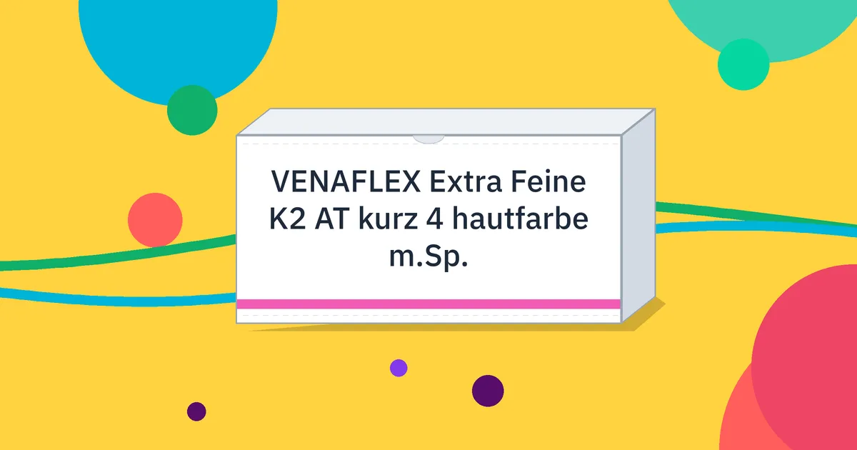Symbolbild: Packung mit der Aufschrift VENAFLEX Extra Feine K2 AT kurz 4 hautfarbe m.Sp. (PZN 18308862) – Verfügbarkeit und Bezug in Apotheken in Frankfurt am Main