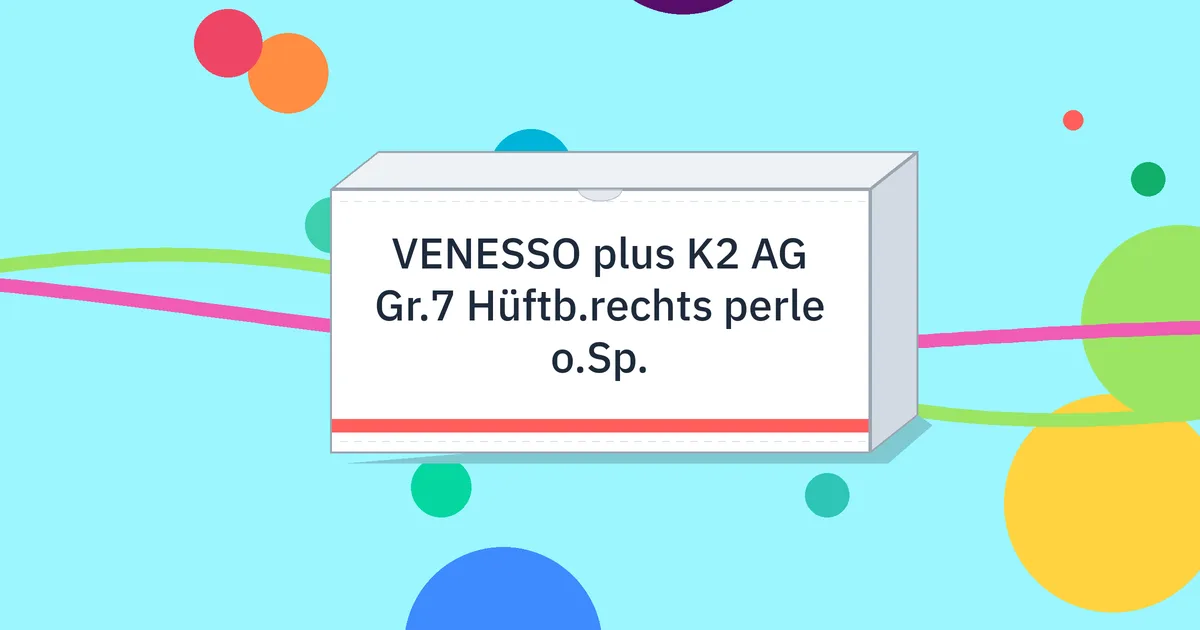 Symbolbild: Packung mit der Aufschrift VENESSO plus K2 AG Gr.7 Hüftb.rechts perle o.Sp. (PZN 03302894) – Verfügbarkeit und Bezug in Apotheken in Frankfurt am Main