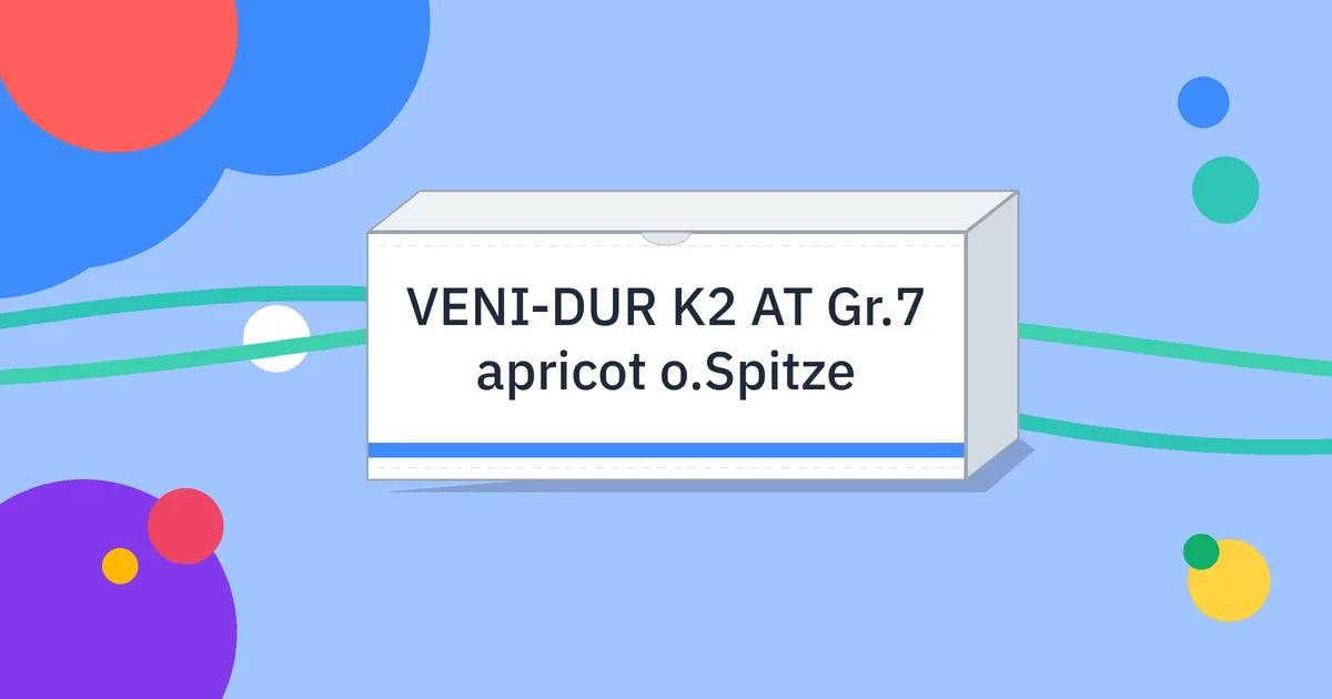 Symbolbild: Packung mit der Aufschrift VENI-DUR K2 AT Gr.7 apricot o.Spitze (PZN 03244062) – Verfügbarkeit und Bezug in Apotheken in Frankfurt am Main