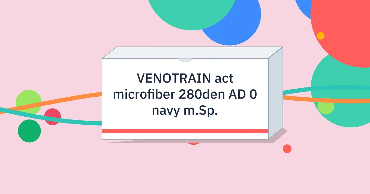 Symbolbild: Packung mit der Aufschrift VENOTRAIN act microfiber 280den AD 0 navy m.Sp. (PZN 16209400) – Verfügbarkeit und Bezug in Apotheken in Frankfurt am Main