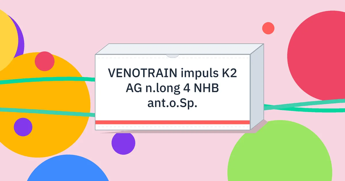 Symbolbild: Packung mit der Aufschrift VENOTRAIN impuls K2 AG n.long 4 NHB ant.o.Sp. (PZN 15215002) – Verfügbarkeit und Bezug in Apotheken in Frankfurt am Main