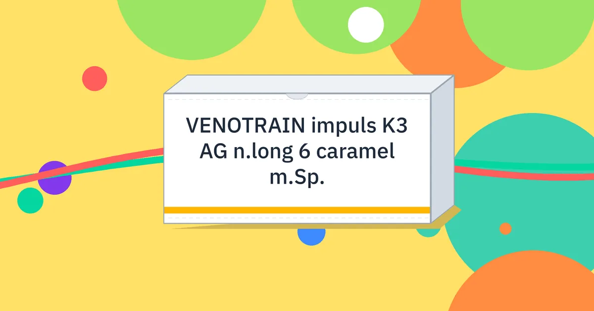Symbolbild: Packung mit der Aufschrift VENOTRAIN impuls K3 AG n.long 6 caramel m.Sp. (PZN 00496604) – Verfügbarkeit und Bezug in Apotheken in Frankfurt am Main