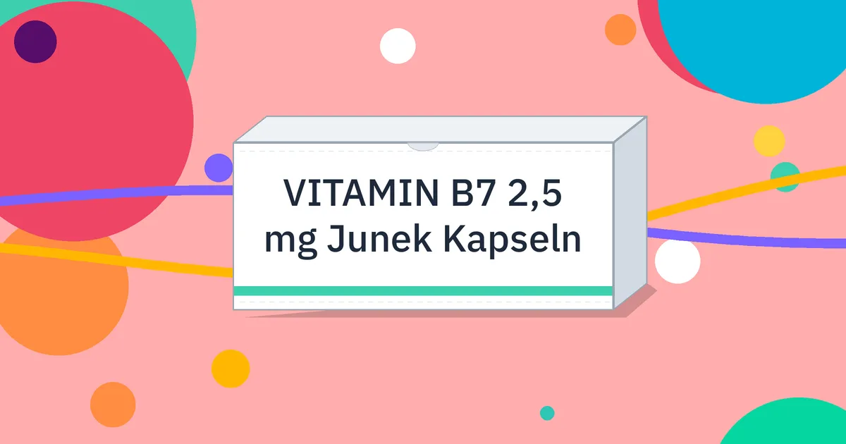 Symbolbild: Packung mit der Aufschrift VITAMIN B7 2,5 mg Junek Kapseln (PZN 10336020) – Verfügbarkeit und Bezug in Apotheken in Frankfurt am Main