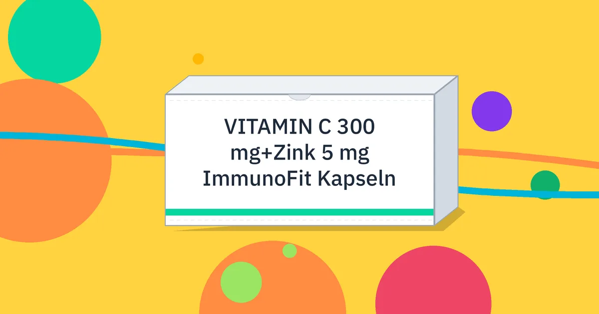 Symbolbild: Packung mit der Aufschrift VITAMIN C 300 mg+Zink 5 mg ImmunoFit Kapseln (PZN 11668422) – Verfügbarkeit und Bezug in Apotheken in Frankfurt am Main