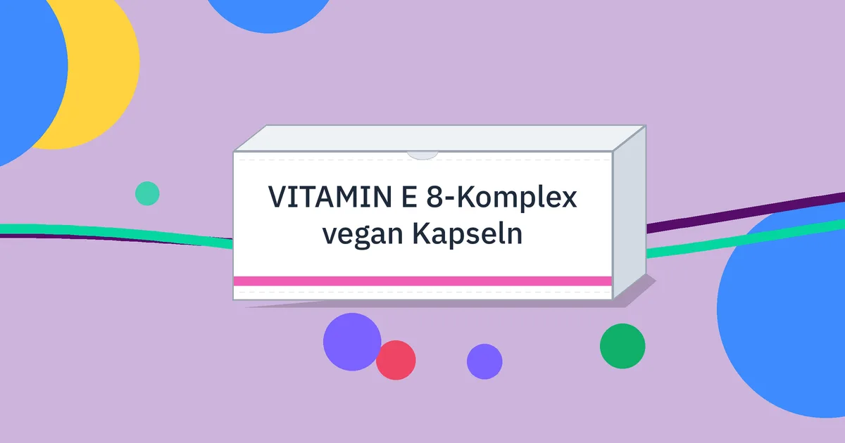 Symbolbild: Packung mit der Aufschrift VITAMIN E 8-Komplex vegan Kapseln (PZN 19400529) – Verfügbarkeit und Bezug in Apotheken in Frankfurt am Main
