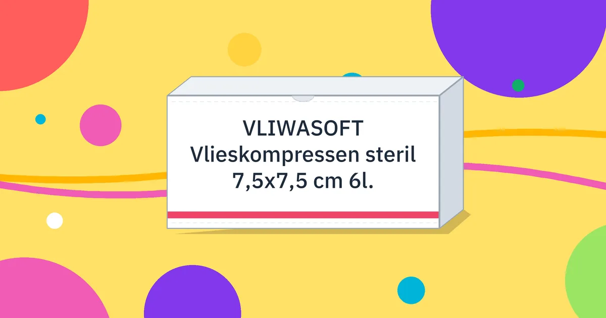 Symbolbild: Packung mit der Aufschrift VLIWASOFT Vlieskompressen steril 7,5x7,5 cm 6l. (PZN 00171026) – Verfügbarkeit und Bezug in Apotheken in Frankfurt am Main