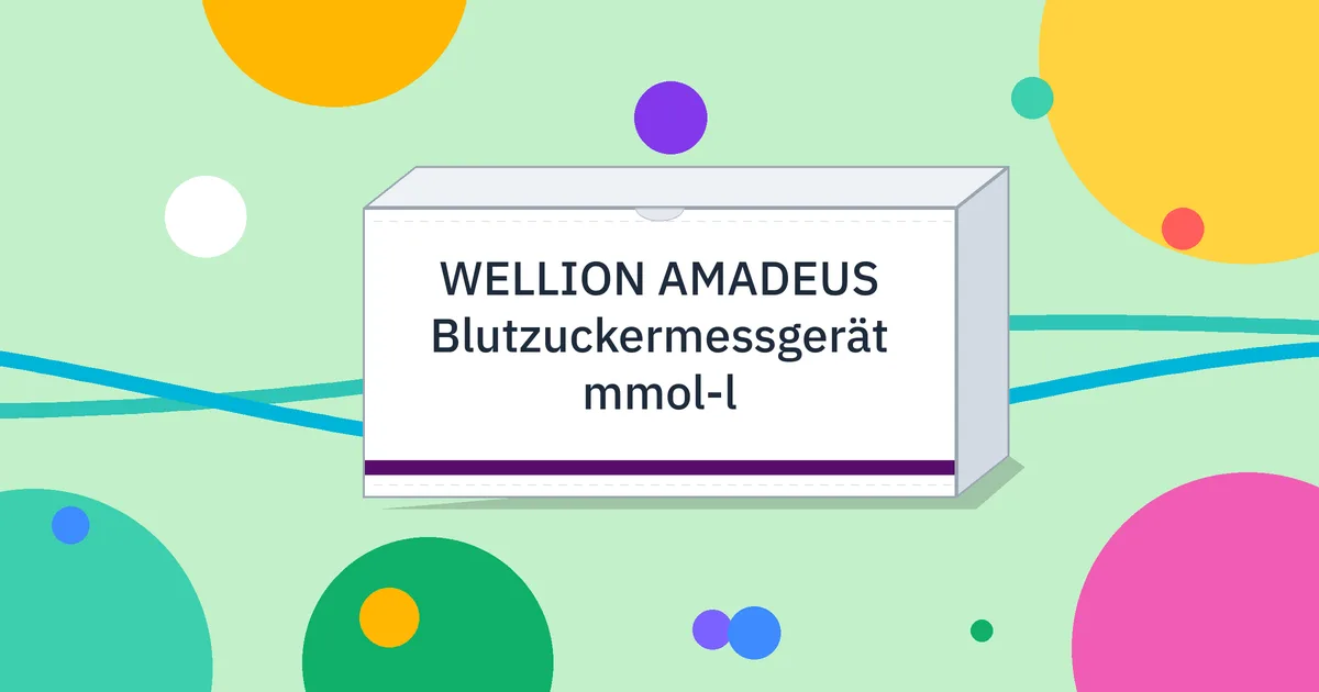 Symbolbild: Packung mit der Aufschrift WELLION AMADEUS Blutzuckermessgerät mmol-l (PZN 19776476) – Verfügbarkeit und Bezug in Apotheken in Frankfurt am Main