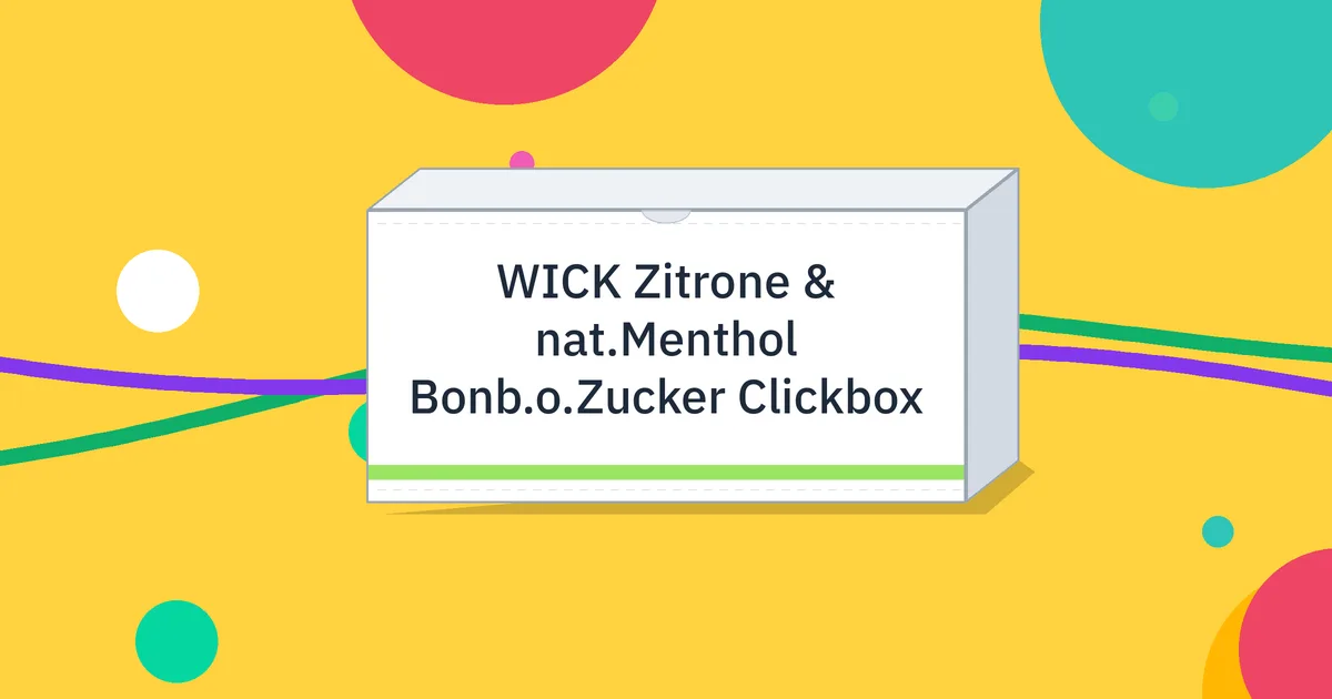 Symbolbild: Packung mit der Aufschrift WICK Zitrone & nat.Menthol Bonb.o.Zucker Clickbox (PZN 12595381) – Verfügbarkeit und Bezug in Apotheken in Frankfurt am Main