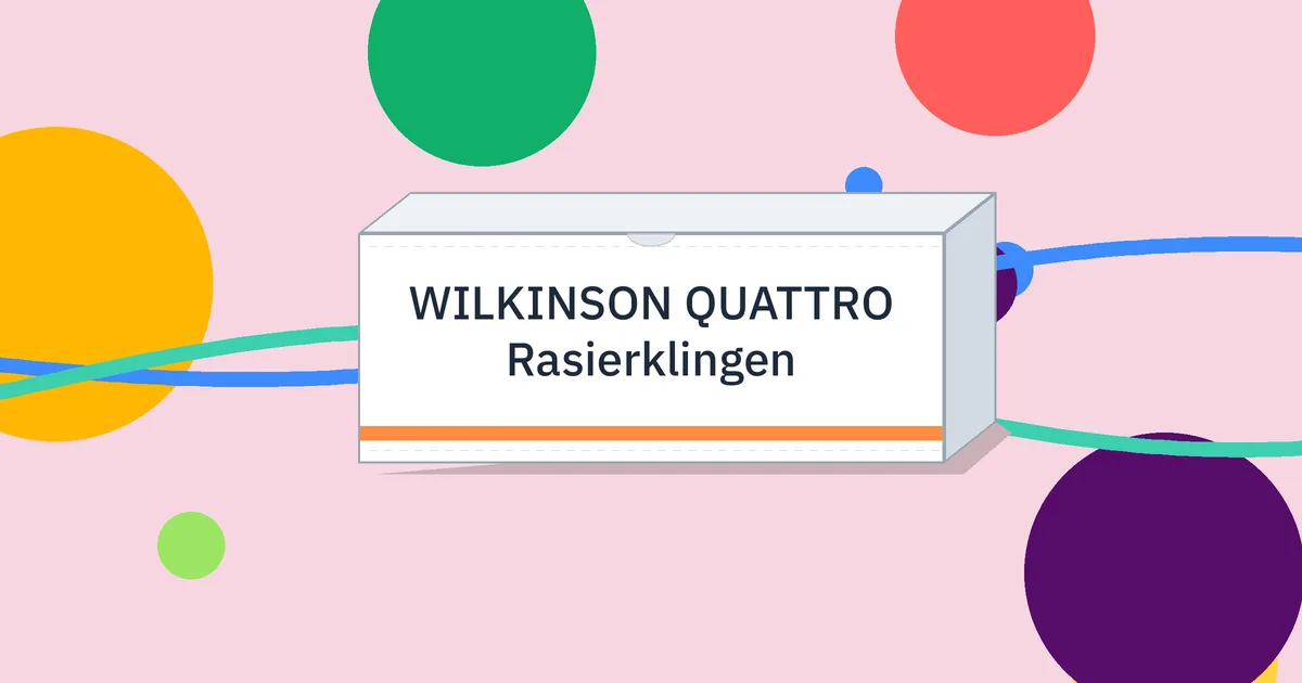 Symbolbild: Packung mit der Aufschrift WILKINSON QUATTRO Rasierklingen (PZN 00781718) – Verfügbarkeit und Bezug in Apotheken in Frankfurt am Main