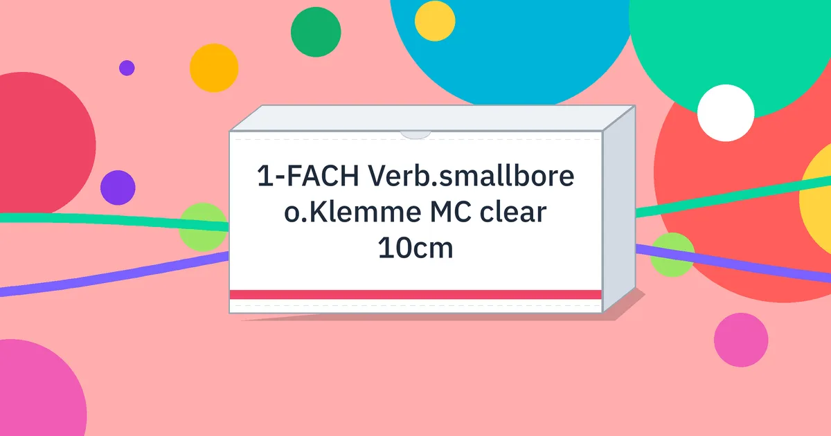 Symbolbild: Packung mit der Aufschrift 1-FACH Verb.smallbore o.Klemme MC clear 10cm (PZN 18498845) – Verfügbarkeit und Bezug in Apotheken in Frankfurt am Main