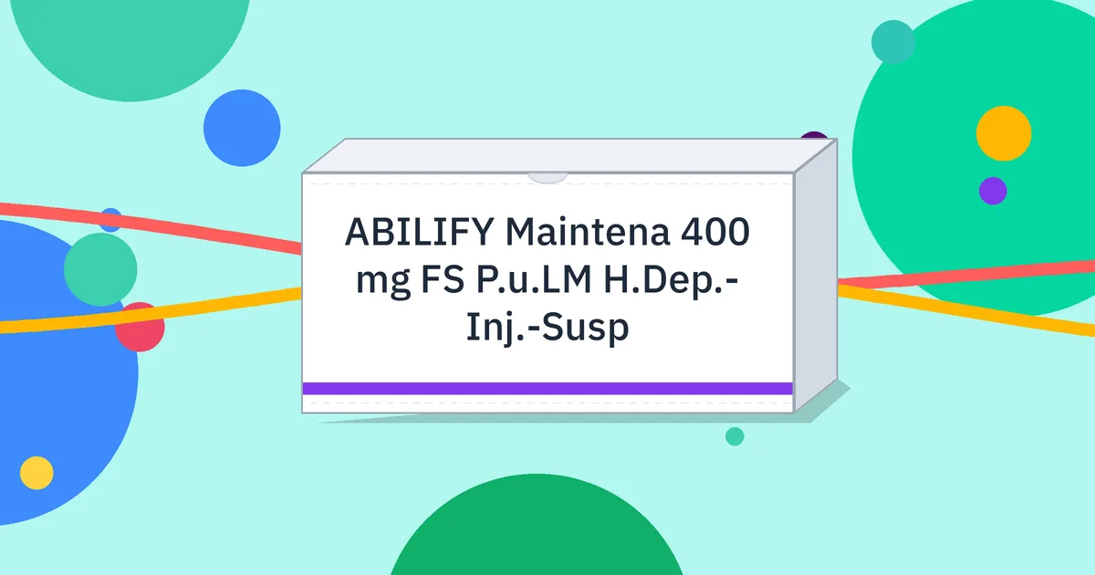 Symbolbild: Packung mit der Aufschrift ABILIFY Maintena 400 mg FS P.u.LM H.Dep.-Inj.-Susp (PZN 15434187) – Verfügbarkeit und Bezug in Apotheken in Frankfurt am Main