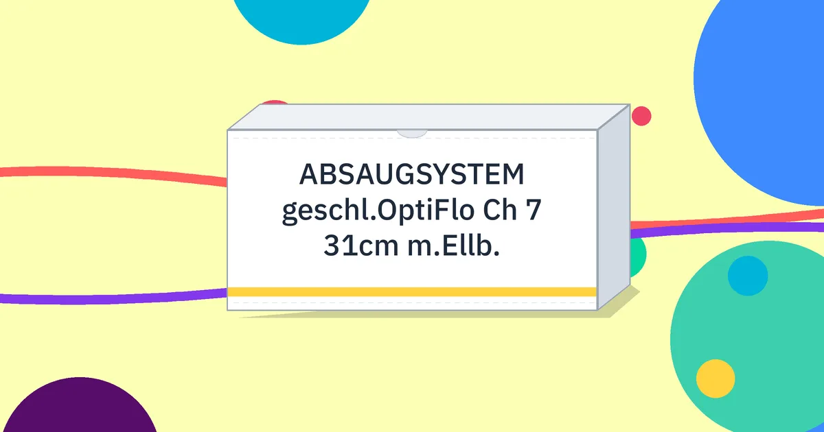 Symbolbild: Packung mit der Aufschrift ABSAUGSYSTEM geschl.OptiFlo Ch 7 31cm m.Ellb. (PZN 04713613) – Verfügbarkeit und Bezug in Apotheken in Frankfurt am Main