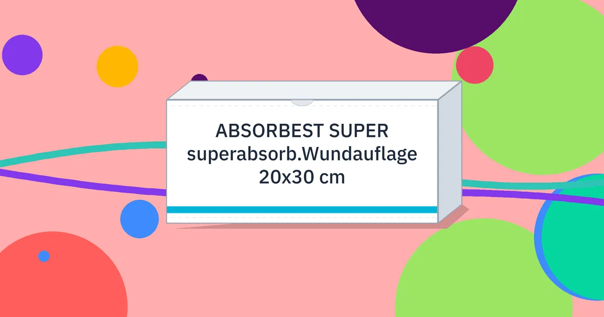 Symbolbild: Packung mit der Aufschrift ABSORBEST SUPER superabsorb.Wundauflage 20x30 cm (PZN 19206247) – Verfügbarkeit und Bezug in Apotheken in Frankfurt am Main