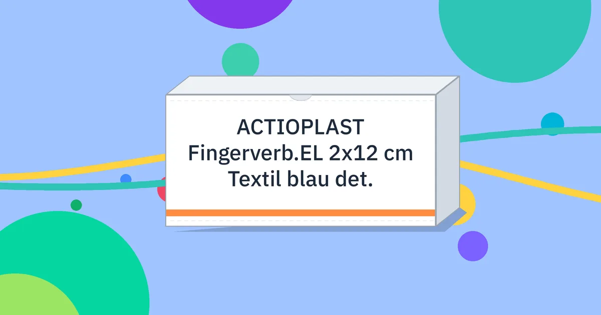 Symbolbild: Packung mit der Aufschrift ACTIOPLAST Fingerverb.EL 2x12 cm Textil blau det. (PZN 06589063) – Verfügbarkeit und Bezug in Apotheken in Frankfurt am Main