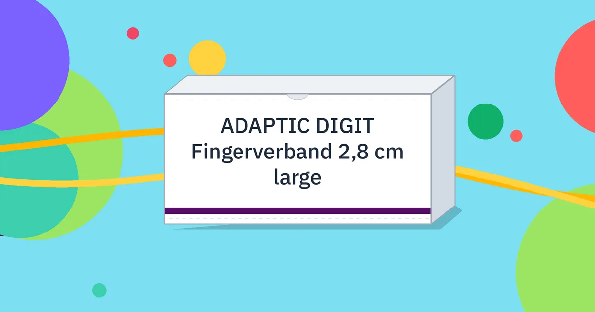 Symbolbild: Packung mit der Aufschrift ADAPTIC DIGIT Fingerverband 2,8 cm large (PZN 18373635) – Verfügbarkeit und Bezug in Apotheken in Frankfurt am Main