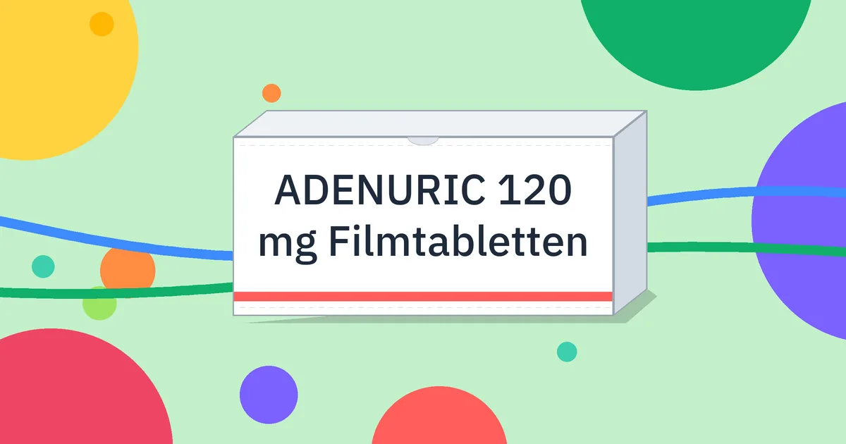 Symbolbild: Packung mit der Aufschrift ADENURIC 120 mg Filmtabletten (PZN 11893768) – Verfügbarkeit und Bezug in Apotheken in Frankfurt am Main