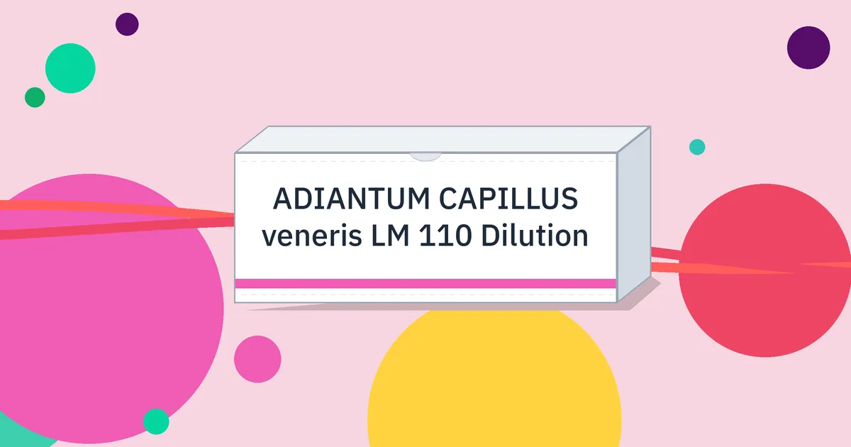 Symbolbild: Packung mit der Aufschrift ADIANTUM CAPILLUS veneris LM 110 Dilution (PZN 13296077) – Verfügbarkeit und Bezug in Apotheken in Frankfurt am Main