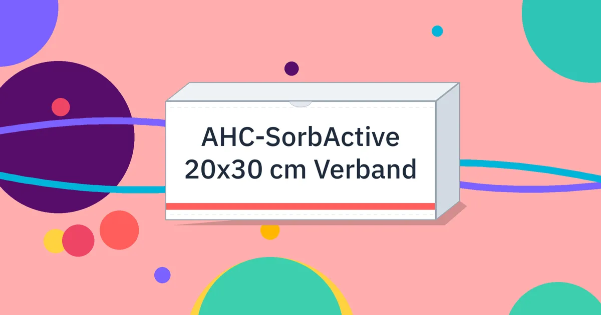 Symbolbild: Packung mit der Aufschrift AHC-SorbActive 20x30 cm Verband (PZN 19827340) – Verfügbarkeit und Bezug in Apotheken in Frankfurt am Main