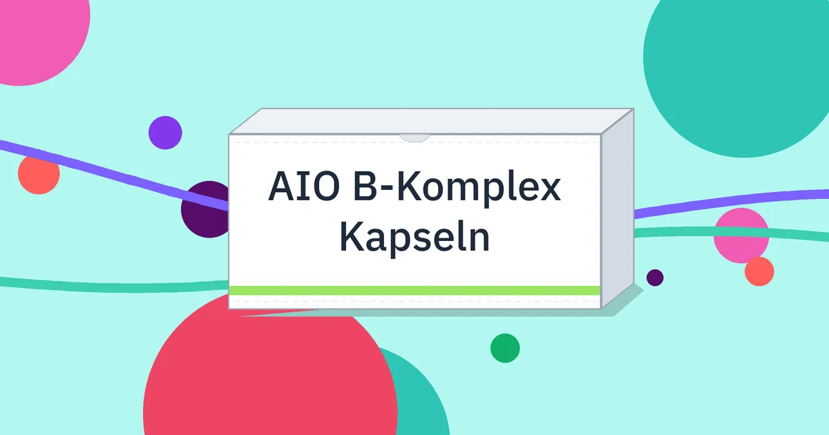 Symbolbild: Packung mit der Aufschrift AIO B-Komplex Kapseln (PZN 18780464) – Verfügbarkeit und Bezug in Apotheken in Frankfurt am Main