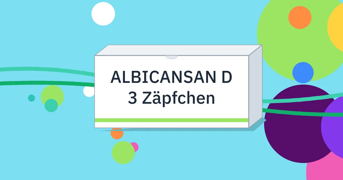 Symbolbild: Packung mit der Aufschrift ALBICANSAN D 3 Zäpfchen (PZN 04456926) – Verfügbarkeit und Bezug in Apotheken in Frankfurt am Main