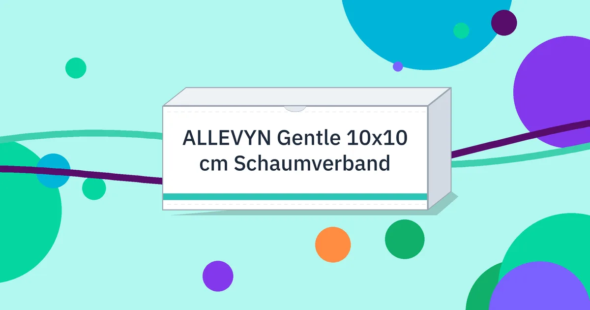 Symbolbild: Packung mit der Aufschrift ALLEVYN Gentle 10x10 cm Schaumverband (PZN 06087373) – Verfügbarkeit und Bezug in Apotheken in Frankfurt am Main