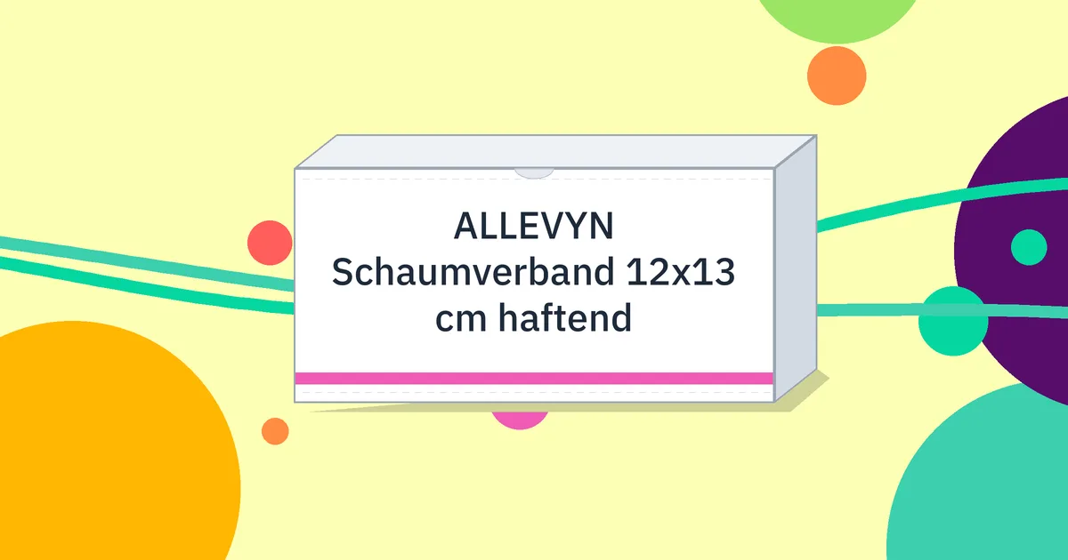 Symbolbild: Packung mit der Aufschrift ALLEVYN Schaumverband 12x13 cm haftend (PZN 19957060) – Verfügbarkeit und Bezug in Apotheken in Frankfurt am Main