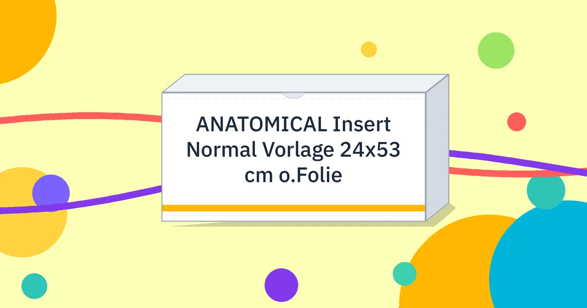 Symbolbild: Packung mit der Aufschrift ANATOMICAL Insert Normal Vorlage 24x53 cm o.Folie (PZN 16838053) – Verfügbarkeit und Bezug in Apotheken in Frankfurt am Main