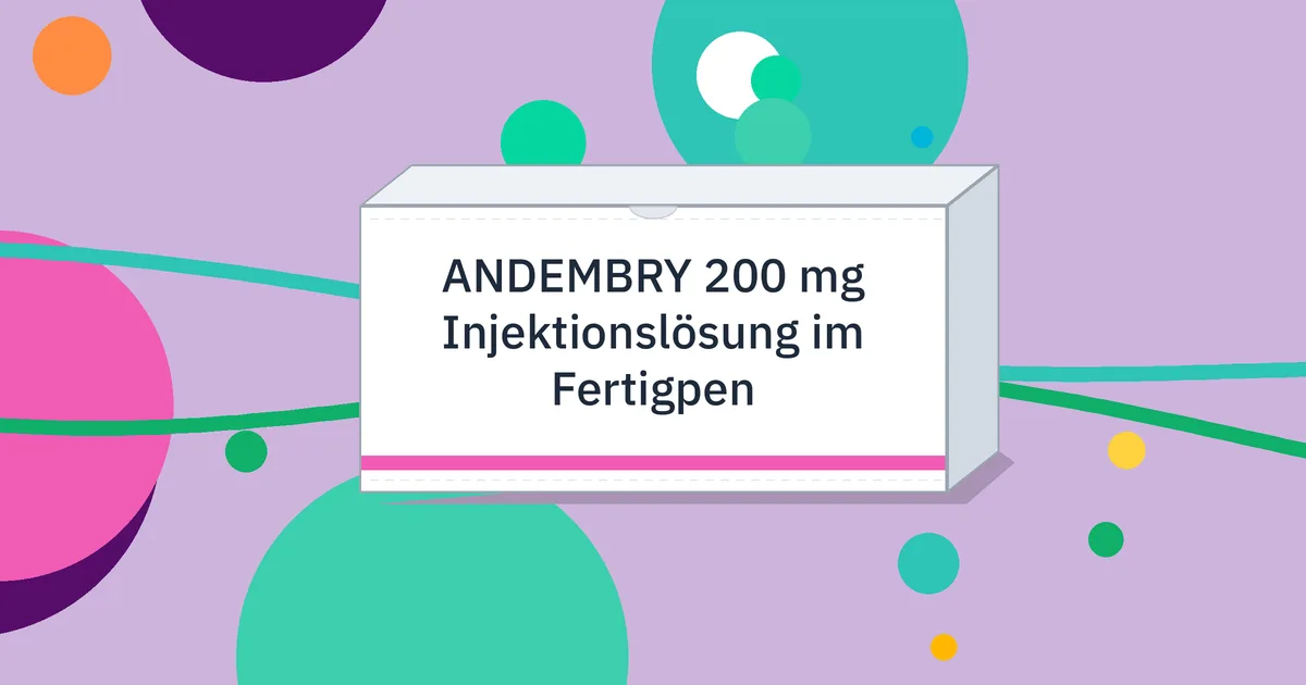 Symbolbild: Packung mit der Aufschrift ANDEMBRY 200 mg Injektionslösung im Fertigpen (PZN 19528844) – Verfügbarkeit und Bezug in Apotheken in Frankfurt am Main