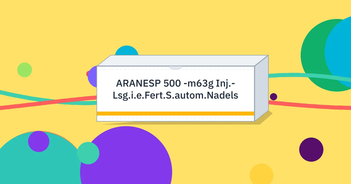 Symbolbild: Packung mit der Aufschrift ARANESP 500 -m63g Inj.-Lsg.i.e.Fert.S.autom.Nadels (PZN 19289776) – Verfügbarkeit und Bezug in Apotheken in Frankfurt am Main
